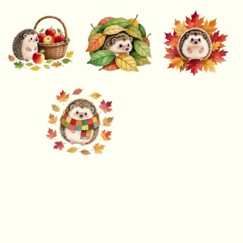 Maple Leaf Hedgehog PNG • 15 Digital Clipart Files • Transparent Background