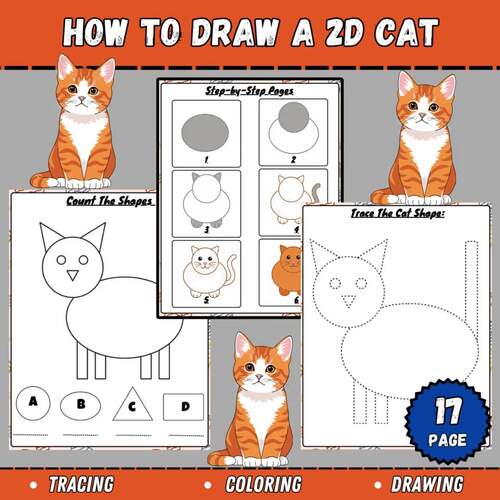 How to Draw a 2D Shape Cat | Directed Drawing | Shape Art & Coloring ...