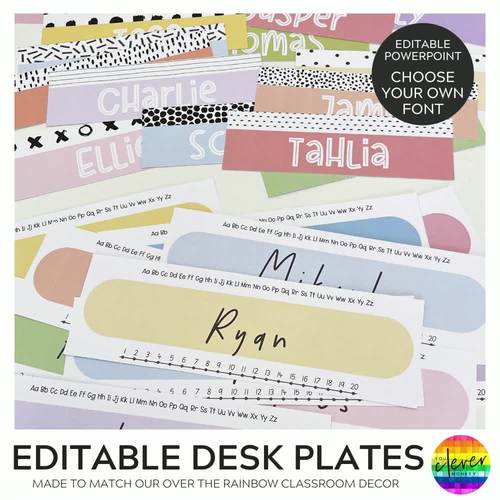 OVER THE RAINBOW Desk Plates | Pastel Rainbow Classroom Decor | TpT