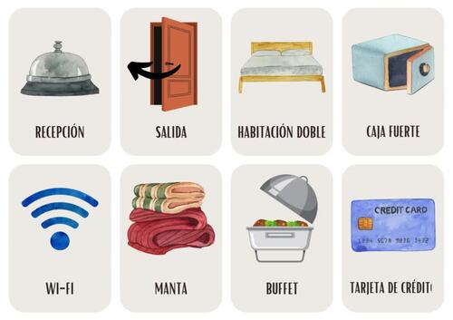32 English-Spanish Flashcards | At hotel by CendulkaCreations | TPT