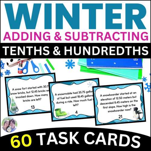 Winter Addition and Subtraction of Decimals Word Problems Task Card ...