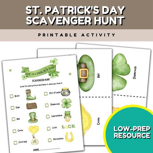 St Patrick's Day Scavenger Hunt, Leprechaun Scavenger Hunt Printable