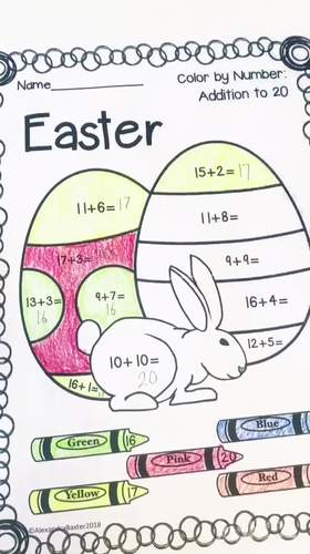 Easter Color by Addition Worksheets | Easter Morning Work | TPT