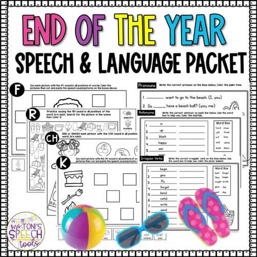 End of the Year Speech and Language Packet | Summer No Prep Worksheets