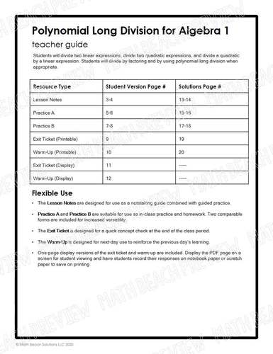 Polynomial Long Division for Algebra 1 Lesson by Math Beach Solutions
