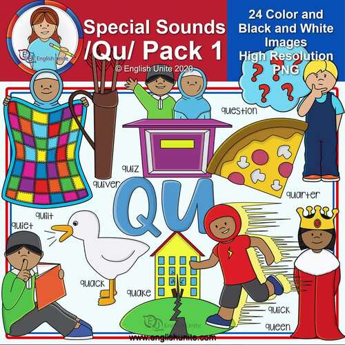 Special Sounds Qu Clip Art Bundle – 72 PNG Images by English Unite Clip Art