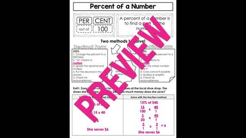 Percent of a Number Notes and Practice EDITABLE by The Mix and Match Class