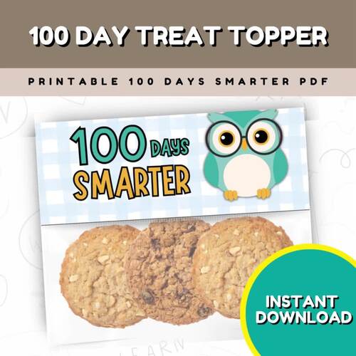 100th Day Snack Tags Blue, 100 Day Snack Topper, Non-Candy 100 Days ...