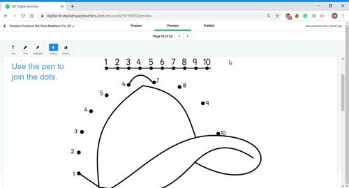Summer Connect the Dots Numbers 1 to 20 by Crown Daisy | TPT