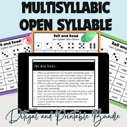 Roll & Read Multisyllabic 3 Syllable Open Words Sentences Digital ...