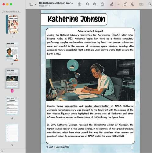 Katherine Johnson || Women in STEM || NASA || Reading Comprehension ...