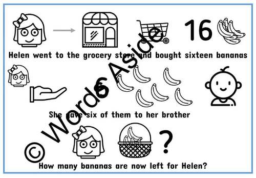 AAC Math Visual Support Subtraction Word Problem by Words Aside | TPT