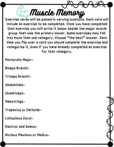 Muscle Memory Activity for Matching Exercises with Muscle Groups