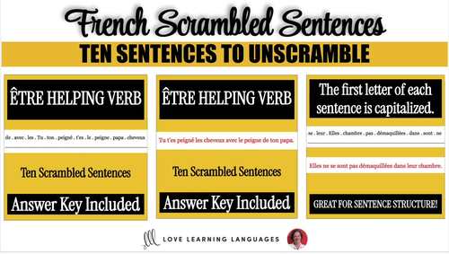 French Reflexive Verbs Passé Composé Scrambled Sentences Worksheet