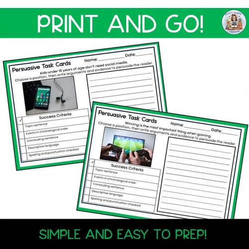 Persuasive Writing Photo Prompt Task Cards Grades 3 to 6 | Australian ...