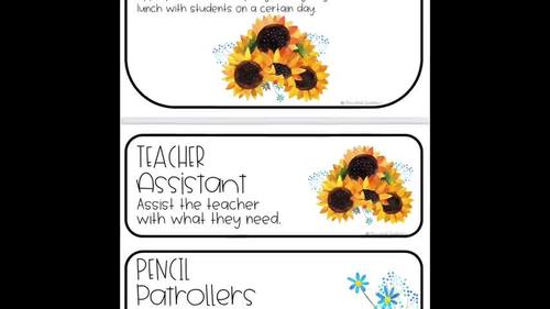 Watercolor Sunflower Bouquet Classroom Jobs by Arrowleaf Academics