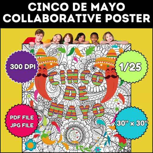 Cinco de Mayo Fiesta Collaborative Coloring Poster Activity Bulletin ...