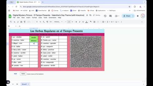 Spanish Regular Present Tense Digital Mystery Picture | Valentine's Day ...