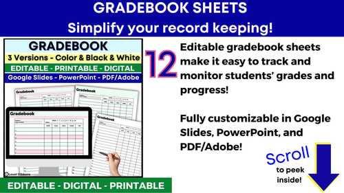 Gradebook Printable Template, Editable, Secondary Middle Grade & High ...