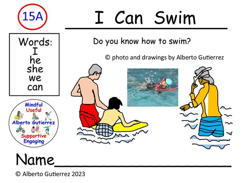 Read Aloud Video I Can Swim #15A by ALBERTO GUTIERREZ | TPT
