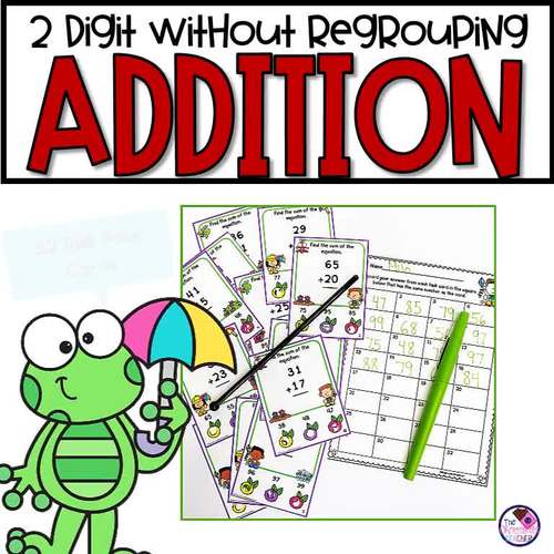 2 Digit Addition Without Regrouping - Spring Math Worksheets and Task Cards