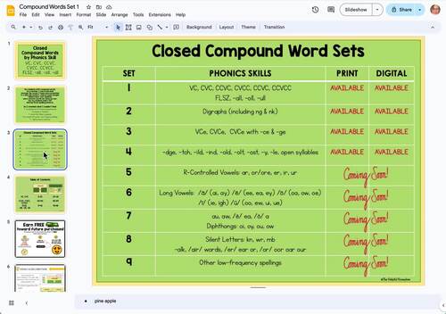 UFLI Aligned Decodable Compound Words Set 1: CVC CCVC CVCC FLSZ ...