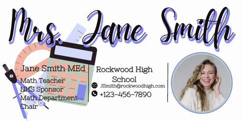 Customizable Canva Math Photo Animated Teacher Email Signature Template