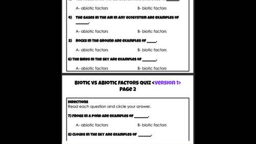 Biotic vs Abiotic Factors Quiz by Ivey in the Middle | TPT