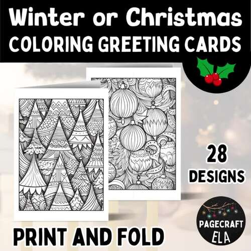 Print and Fold Coloring Greeting Cards for Winter or Christmas by ...