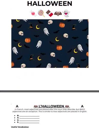 L'Halloween- French Halloween BAGS Adjectives *Differentiated* |print ...