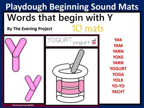 Playdough Beginning Sound Mats /Words that begin with Y playdough mats