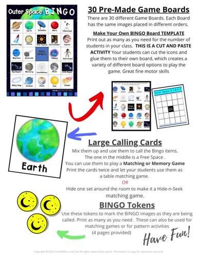 Outer Space BINGO | 30 Boards and Make Your Own Template | Fun Space ...