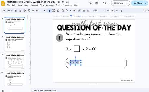 3rd Grade Math Digital Resource Daily Standardized test prep Fractions ...