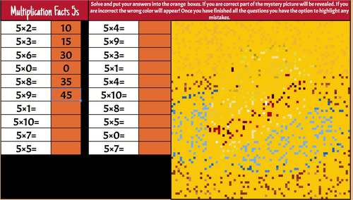 Multiplication Facts (5s) Thanksgiving and Fall Math Pixel Art | TPT