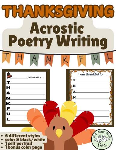 Thanksgiving Acrostic Poetry Writing Activity by DogGoneGood4Kids