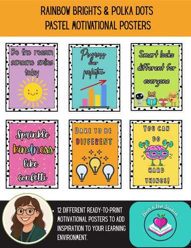 Rainbow Brights & Polka Dots Pastel Motivational Posters | TPT