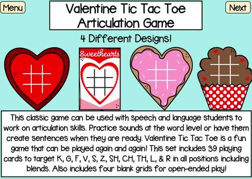 Valentines Day Articulation Tic Tac Toe Games Boom Cards February ...