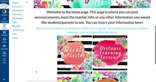 EDITABLE Canvas/Schoology/Online Course Template- Blooming Stripes Theme