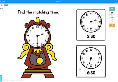 Beauty and the Beast Matching Clocks Math Boom Cards by Teaching Autism