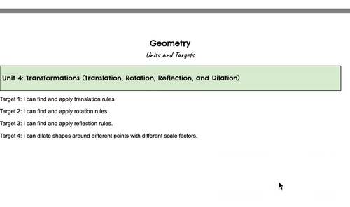 Unit 4: Transformations (Modified Geometry Curriculum) PDF & Links
