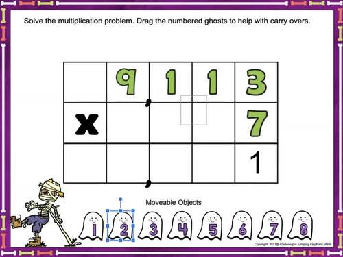Halloween 4 Digit by 1 Digit Multiplication Google Slides and Worksheets