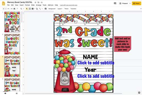 Digital Memory Book | Sweets Themed | Grade Level Covers for Grades 2-6