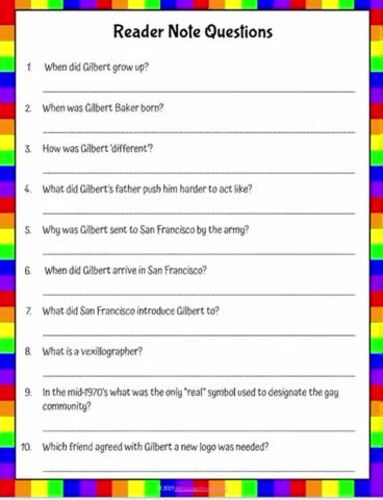 Sewing the Rainbow - Pride Month Reading Comprehension Questions