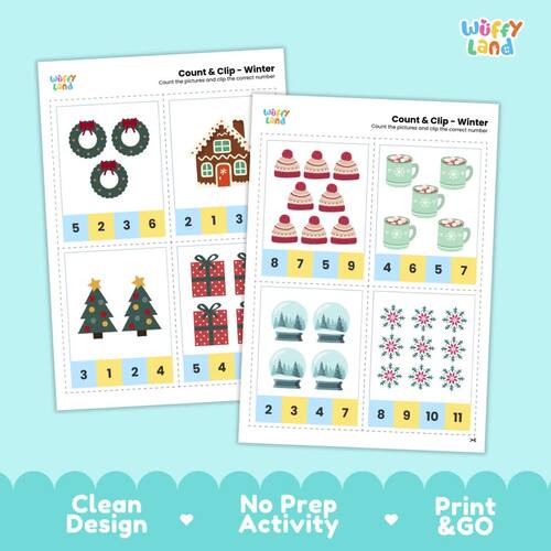 Winter Math Activities Counting Clip Cards 1-20 Christmas Kindergarten Math