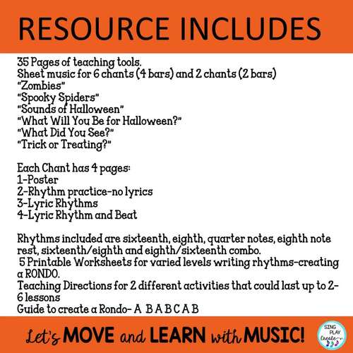 Spooky Halloween Rhythm Chants for Upper Elementary Music, Orff Songs