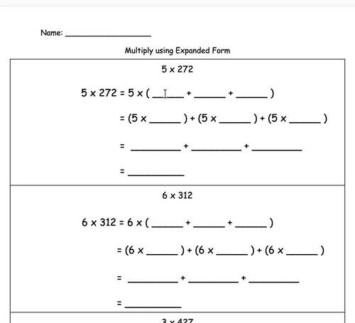Multiplication using the Distributive Property 3x1 digit | Scaffolded ...