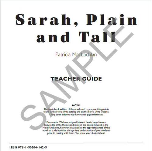 Sarah, Plain and Tall Novel Units® Teacher Guide Novel Study | TPT