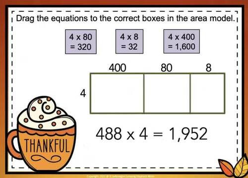 Thanksgiving 3 Digit by 1 Digit Multiplication Area Model Boom Cards