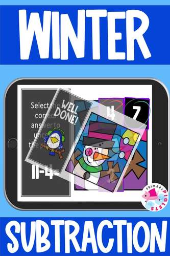Winter Subtraction Facts to 20 Mystery Pictures Math Boom Cards | TPT