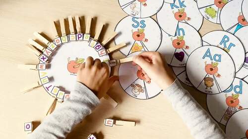 Alphabet Matching Wheel Activity Beginning Sounds Practice ABC Spinners